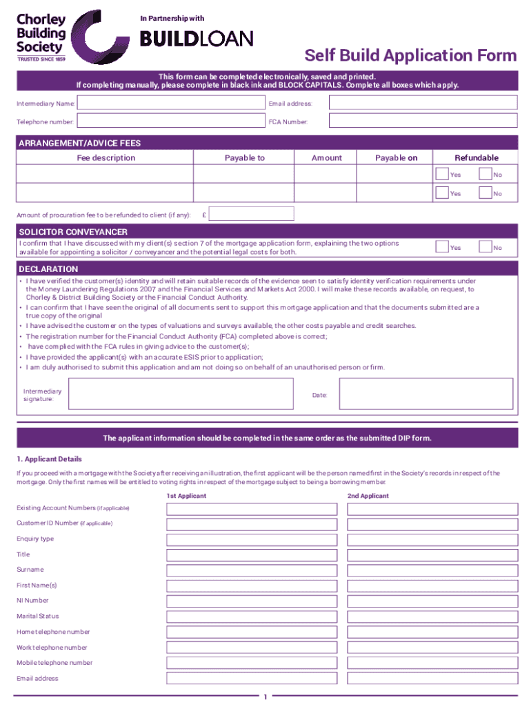 Fillable Online Self Build Application Form - Chorley Building Society Fax Email Print - pdfFiller