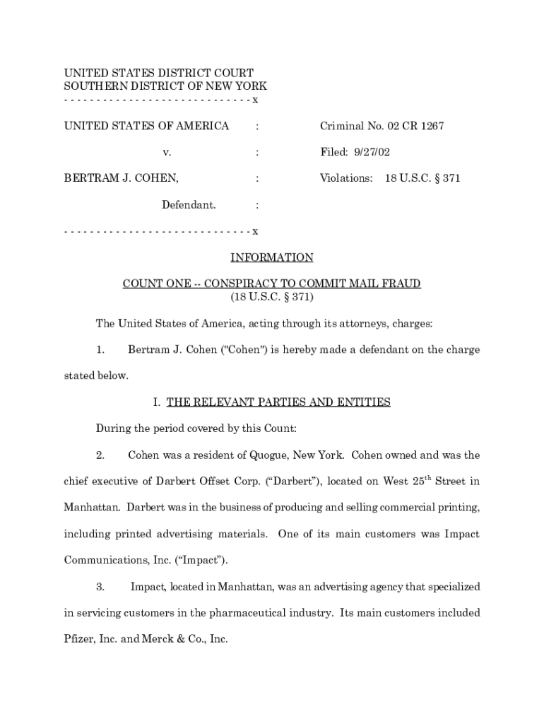 Fillable Online Information : U.S. v. Bertram J. Cohen Fax Email Print ...