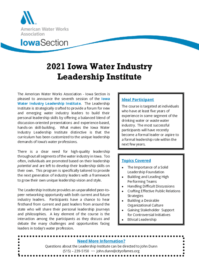 Fillable Online www.awwa-ia.orgleadership-instituteIOWA WATER INDUSTRY ...