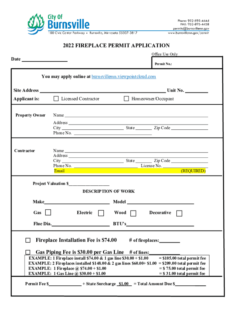 Fillable Online Fireplace Installation Fee is $74.00 # of fireplaces ...