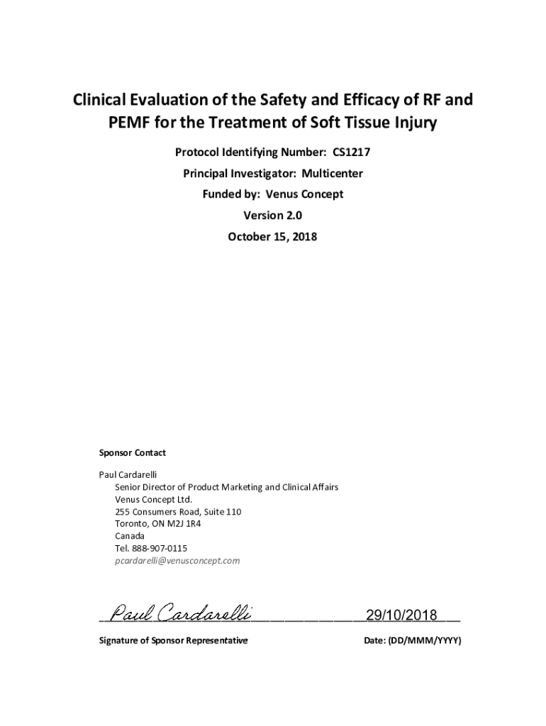 Fillable Online Clinical Evaluation of the Safety and Efficacy of RF ...