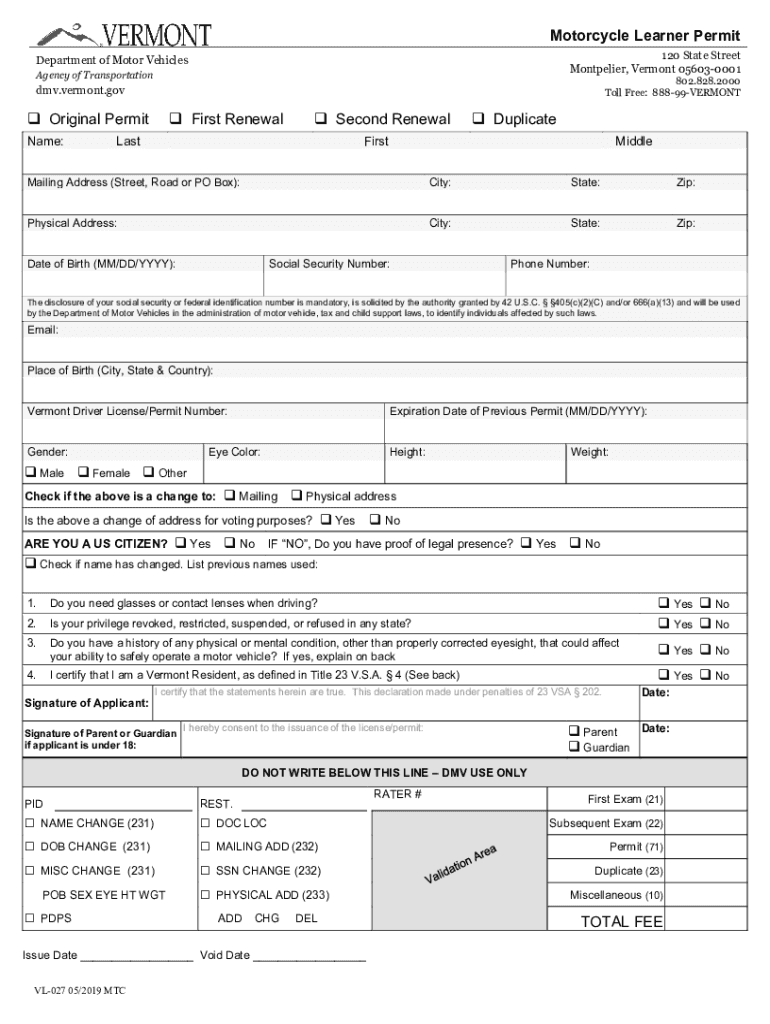 Fillable Online dmv vermont www.dmv.vermont.govdocumentmotorcycle ...