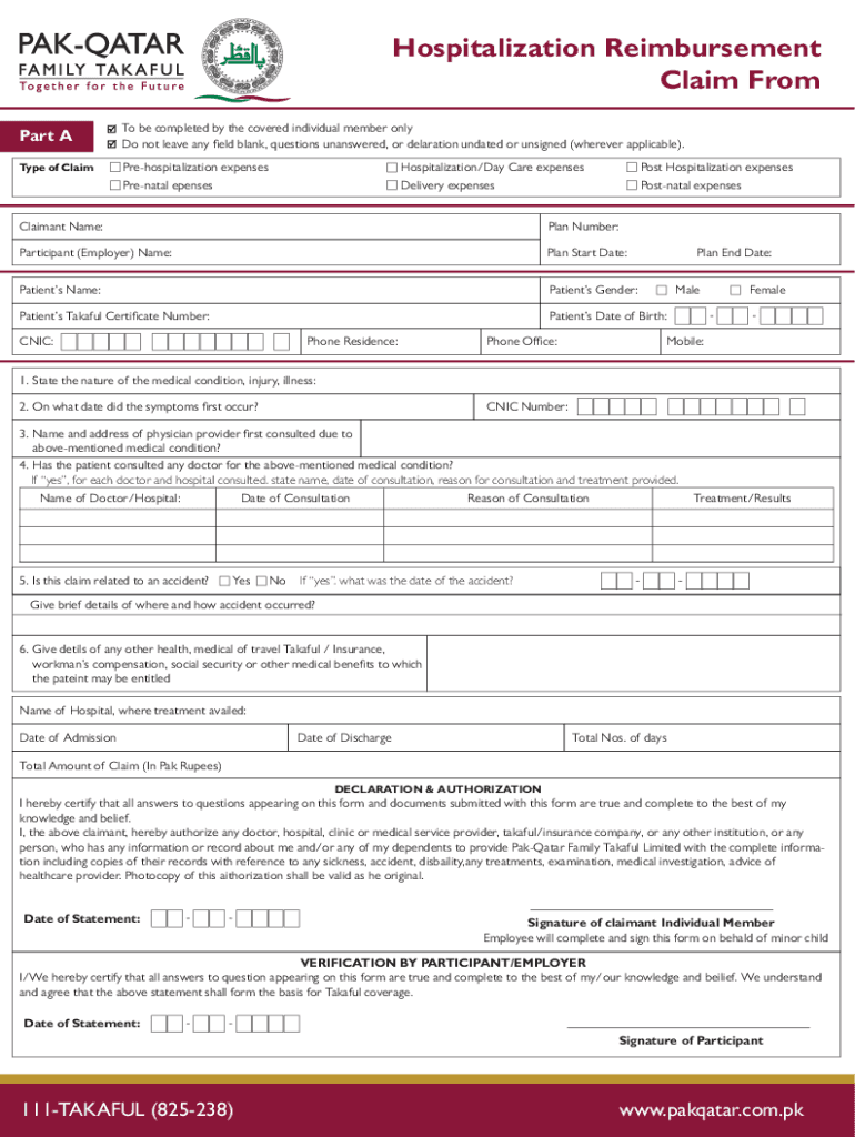 Fillable Online Hospitalization Reimbursment Claim Form Fax Email Print ...
