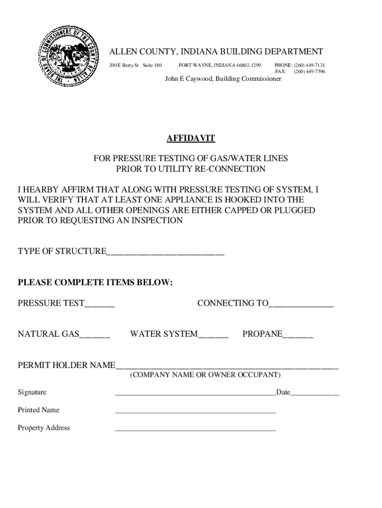 Fillable Online allencounty.us images FUELGASPIPINGAFFIDAVITFUEL GAS ...