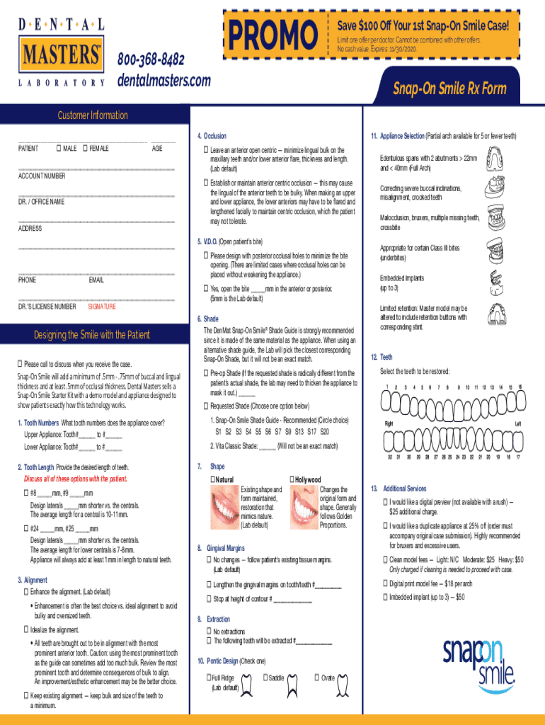 Fillable Online www.denmat.comlaboratorylab-servicesDental Lab ...