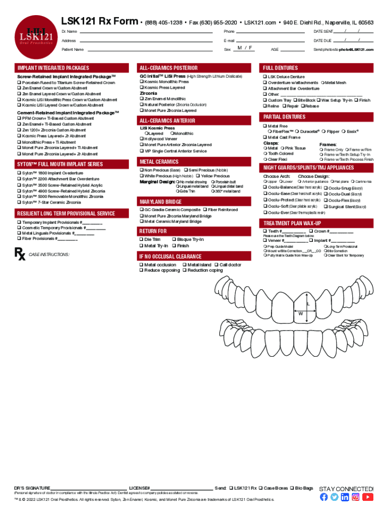 Fillable Online www.lsk121.comLSK121 Rx FORMS - LSK121 Oral Prosthetics ...