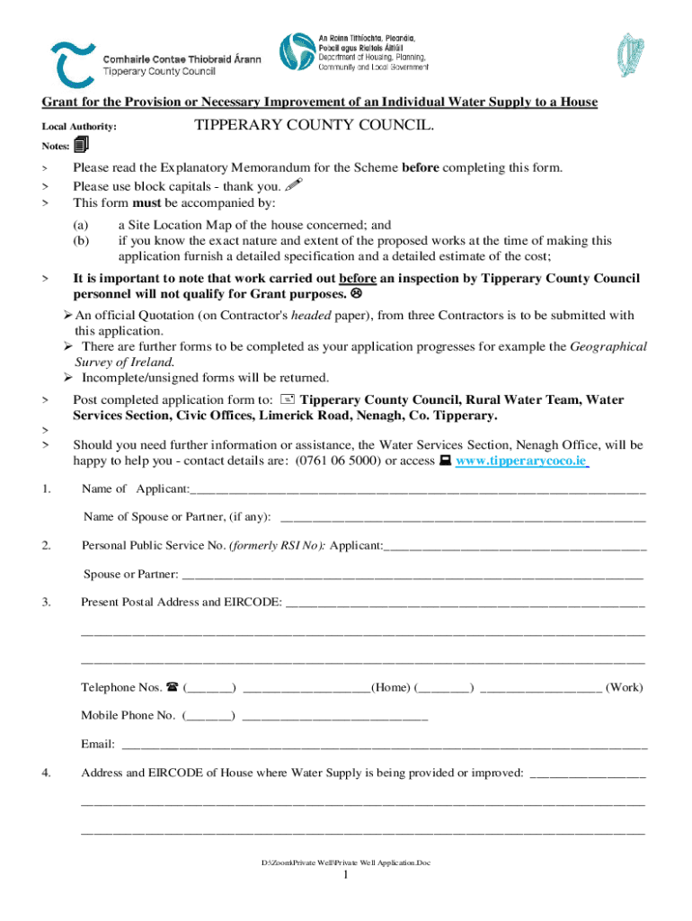 Fillable Online Well Grant Application Form - Wicklow County ... Fillable Online Well Grant Application Form - Wicklow County ...
