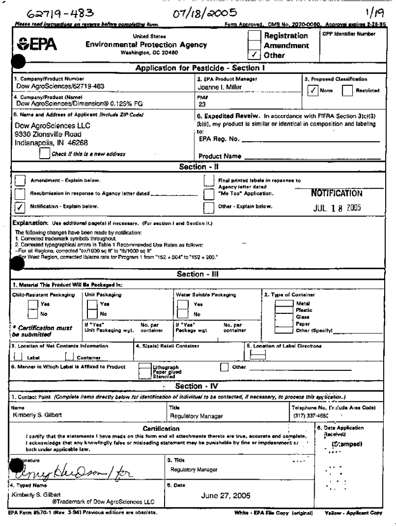 Fillable Online www3.epa.govpesticideschemsearch'I-.e Form Aroyed. OMS ...