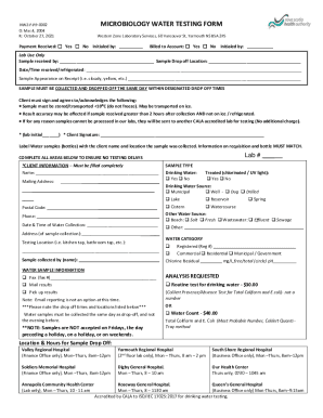 Fillable Online www.nshealth.casitesnshealthMICROBIOLOGY WATER TESTING ...