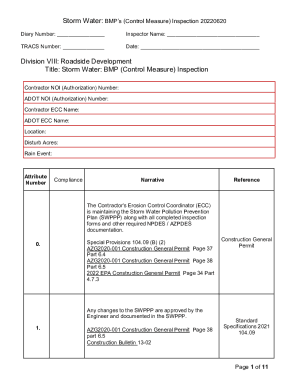 Fillable Online Storm Water: BMP's (Control Measure) Inspection ...