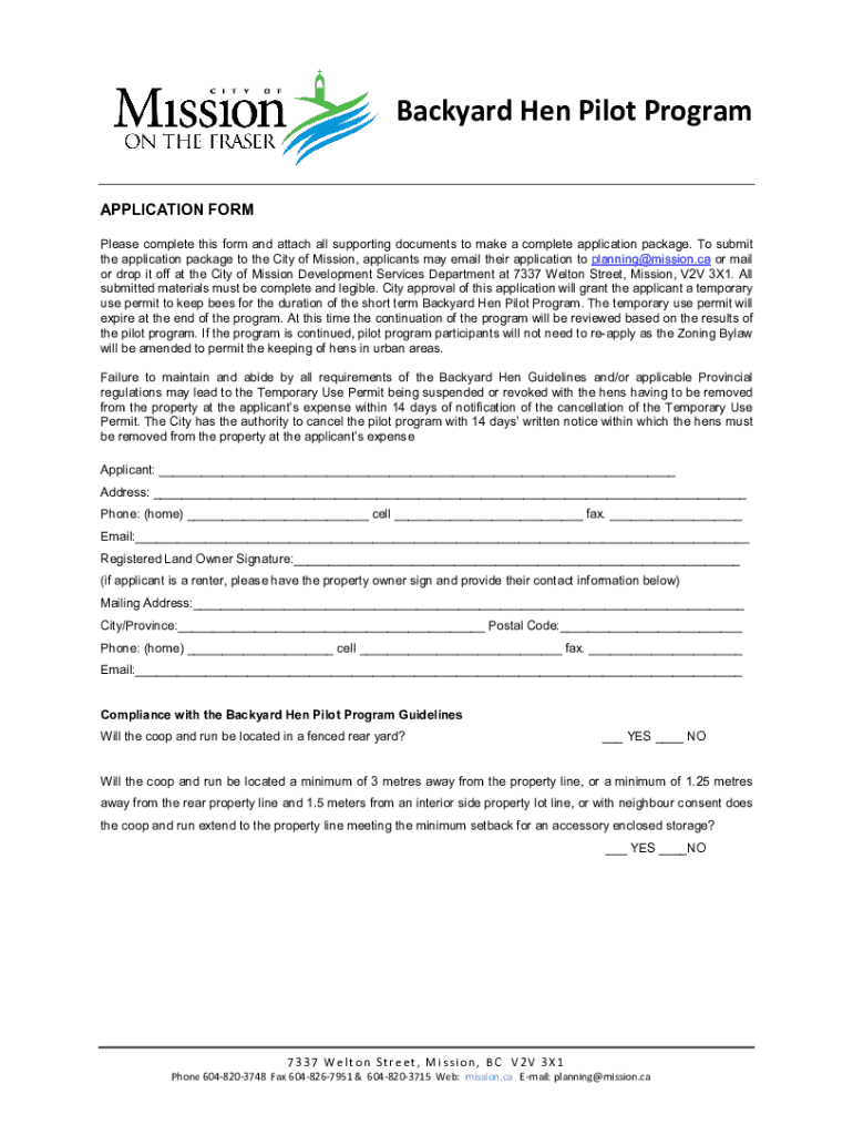 Fillable Online www.mission.cauploadsApplication-Form-HensBackyard Hen Pilot Program - mission ...