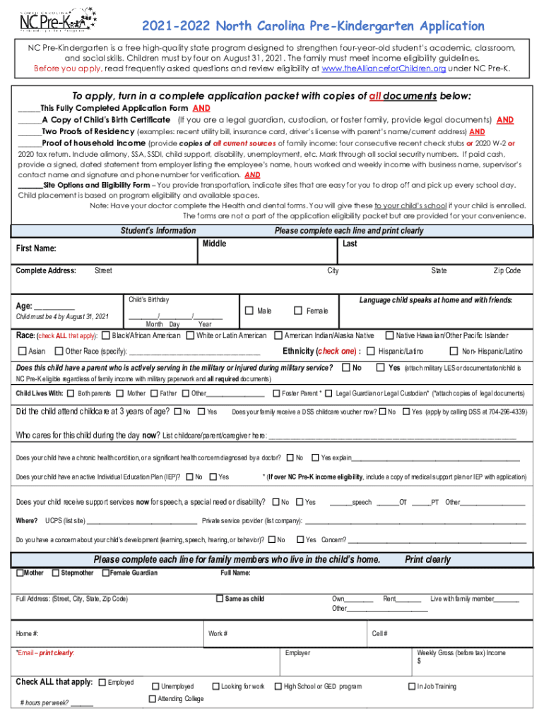 Fillable Online NC Pre-KNorth Carolina Prekindergarten ProgramNC Pre ...