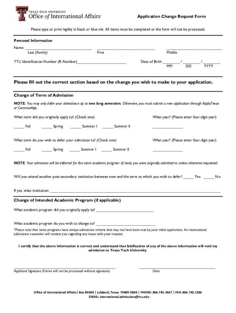 Fillable Online www.depts.ttu.edu forms oiadefPlease fill out the correct section ... - Texas ...