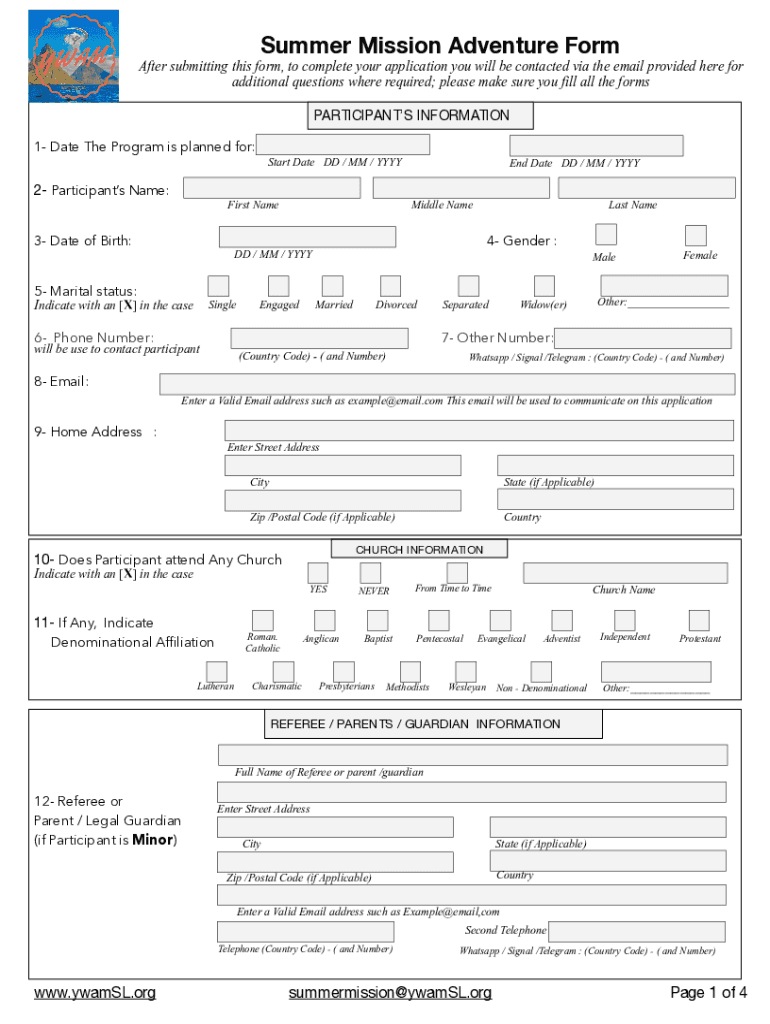 Fillable Online form.jotform.com62586159862166Summer Mission Application - Jotform Fax Email ...