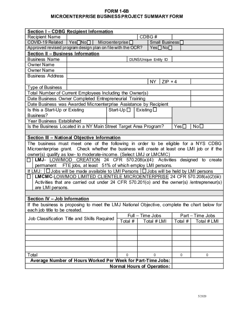 Fillable Online FORM 1-6B MICROENTERPRISE BUSINESS PROJECT ... Fax ...