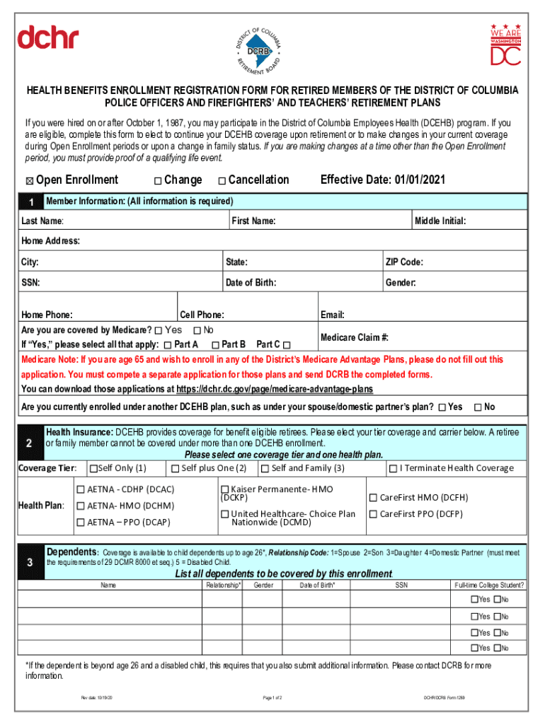Fillable Online dcrb dc DCHR DCRB Benefit Enrollment 2021 Form - LK DH ...