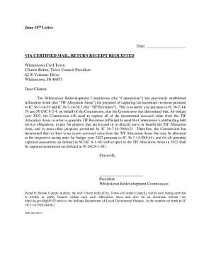 Fillable Online whitestown in VIA CERTIFIED MAIL, RETURN RECEIPT ...