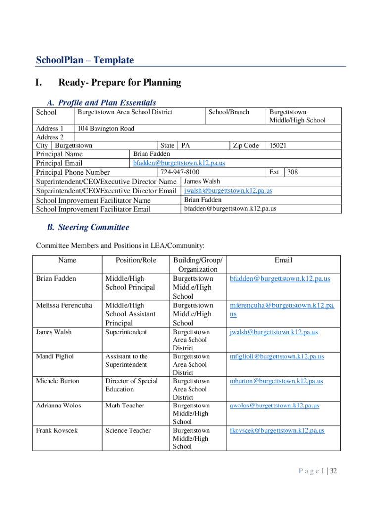 Fillable Online School Plan Template I. Ready- Prepare for Planning Fax ...