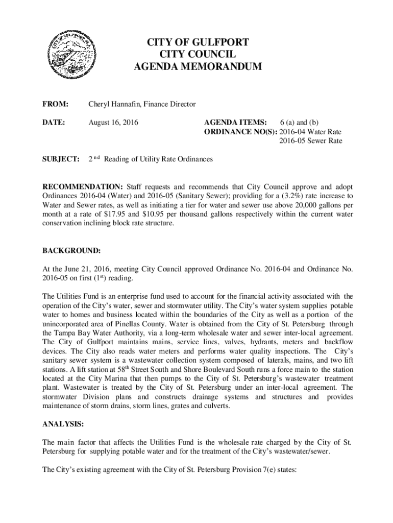 Fillable Online 08-16-16 CITY COUNCIL AGENDA MEMORANDUM Fax Email Print ...