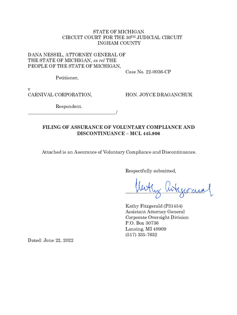 Fillable Online www.michigan.govag-STATE OF MICHIGAN CIRCUIT COURT FOR ...