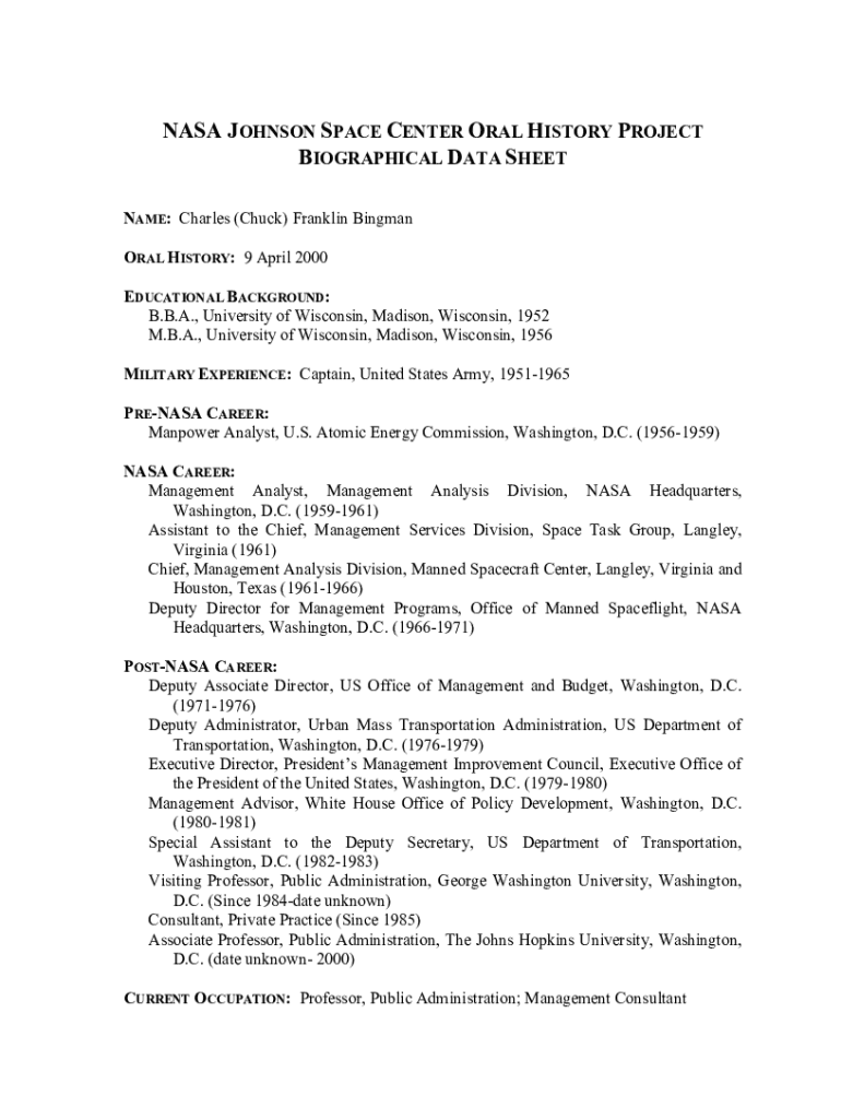Fillable Online BIOGRAPHICAL DATA SHEET Fax Email Print - pdfFiller
