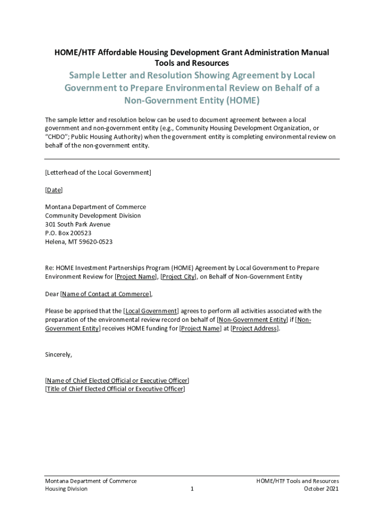 Fillable Online housing mt Sample Letter and Resolution Showing Agreement by Local ... Fax Email ...