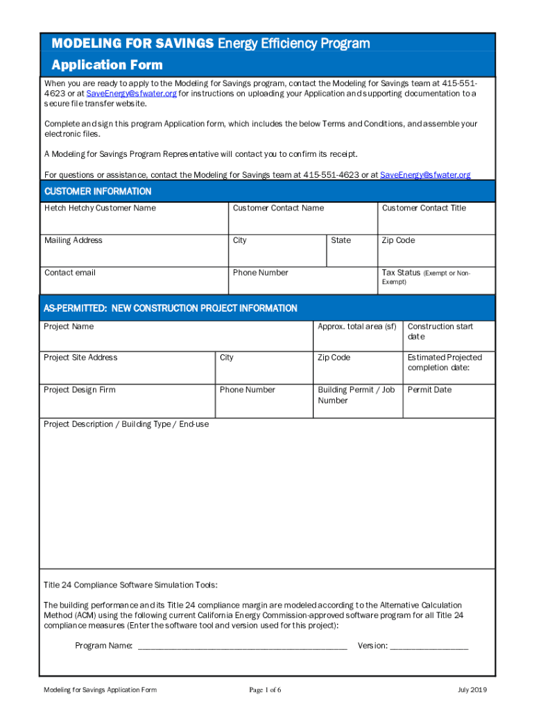 Fillable Online Modeling for Savings Forms July 2019. SFPUC Modeling ...