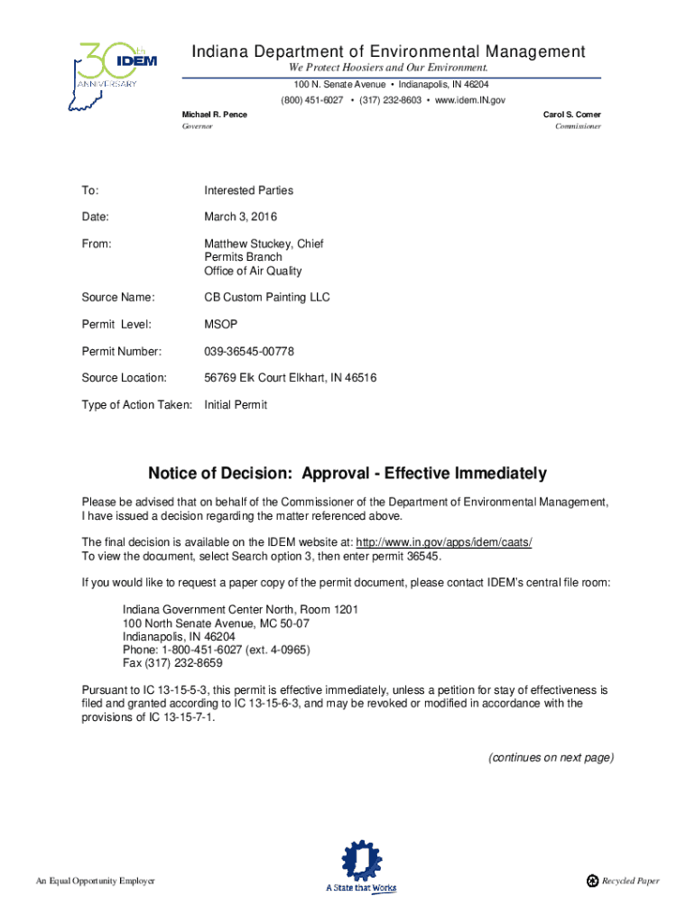 Fillable Online permits air idem in semspub.epa.govwork05IDEM INDIANA ...