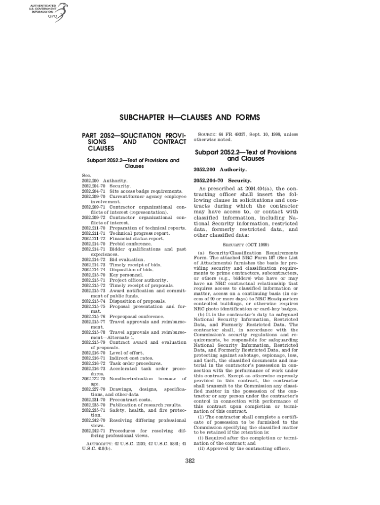 Fillable Online www.law.cornell.educfrtext48 CFR Part 2052 ...