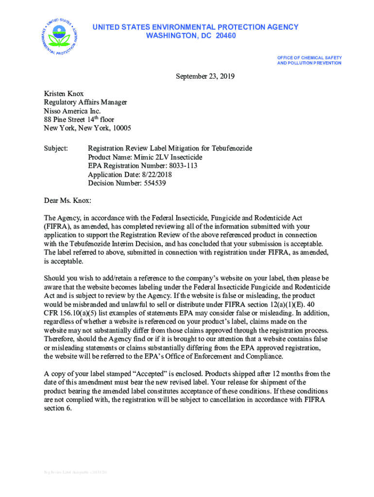 Fillable Online US EPA, Pesticide Product Label, MIMIC 2LV INSECTICIDE ...