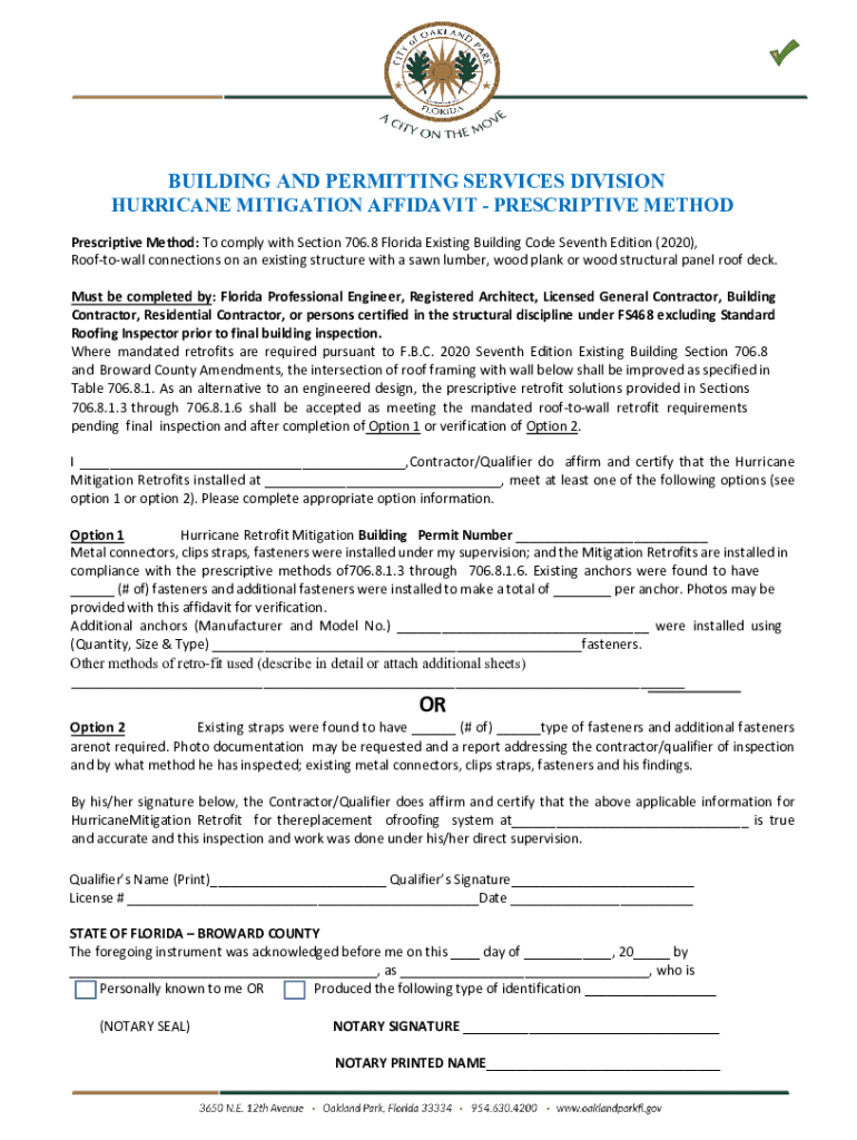 Fillable Online building and permitting services division hurricane ...