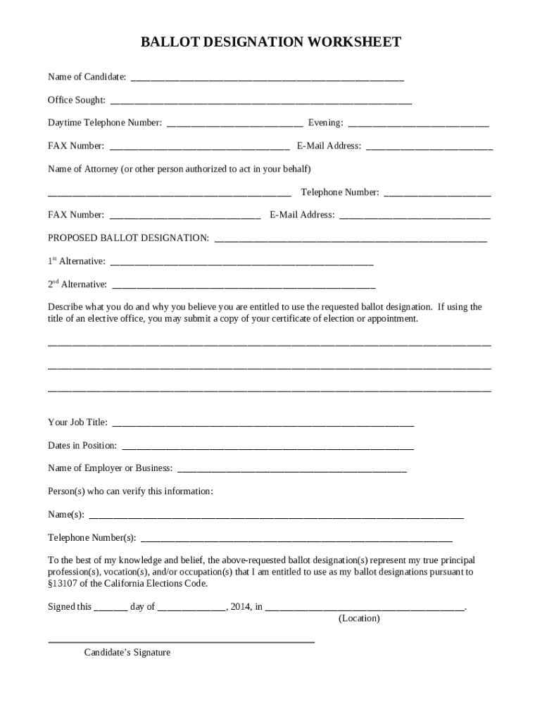 BALLOT DESIGNATION WORKSHEET Doc Template | pdfFiller