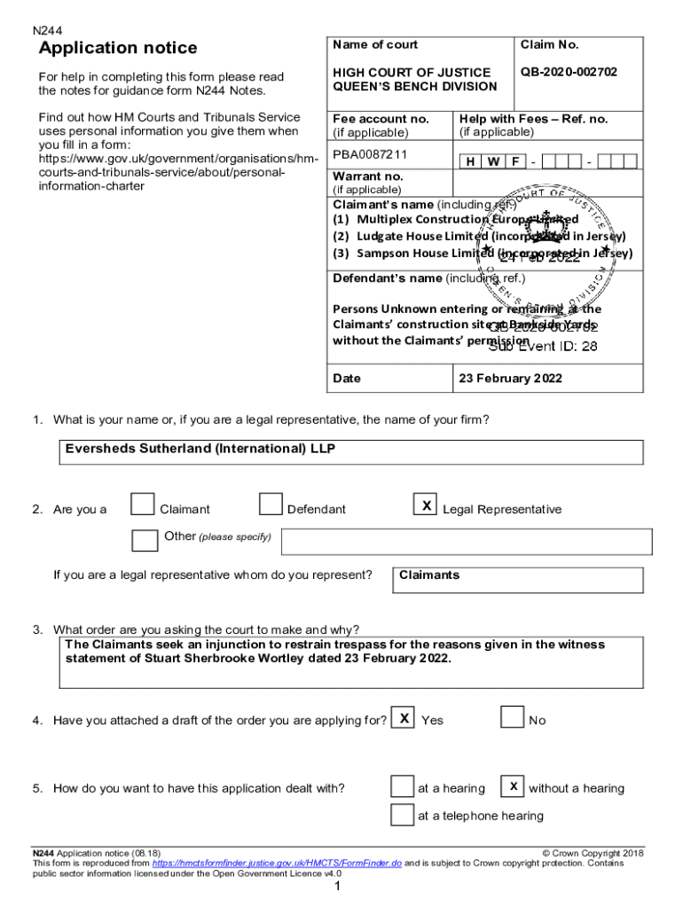 Fillable Online Make an application to a court ('application notice ...