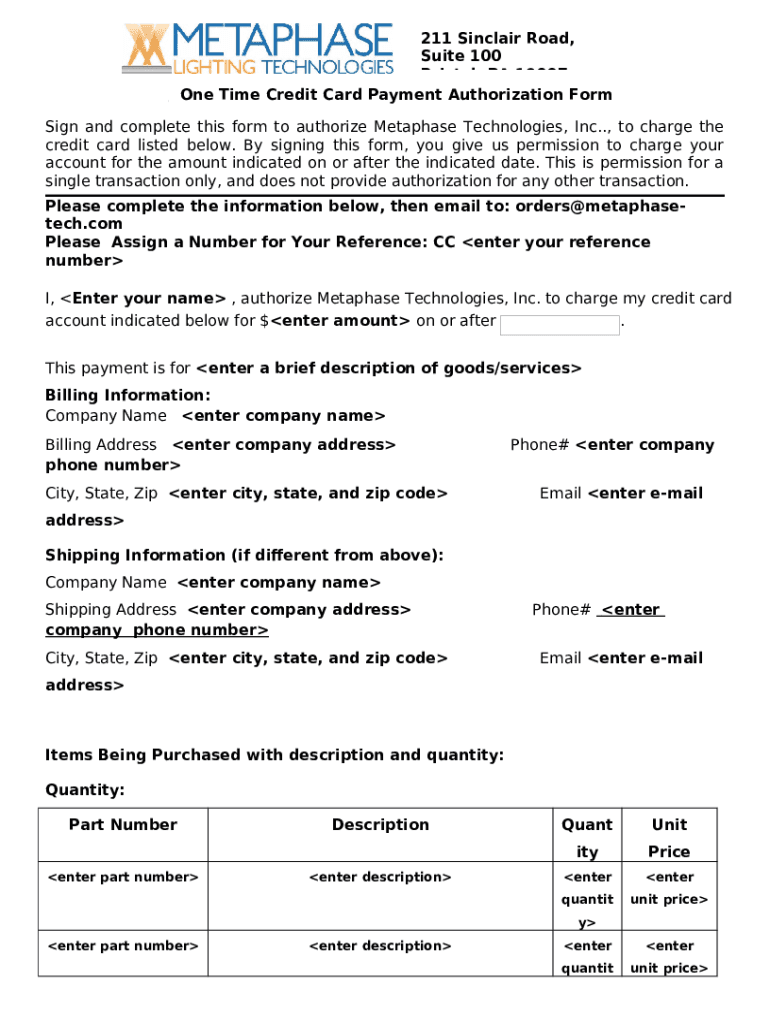 One Time Credit Card Payment Authorization - Metaphase Technologies Doc ...