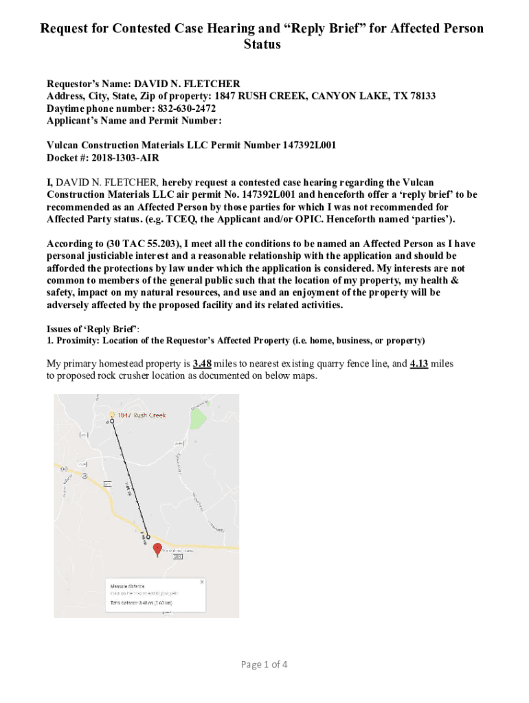 Fillable Online Request for Contested Case Hearing and Reply Brief for ...