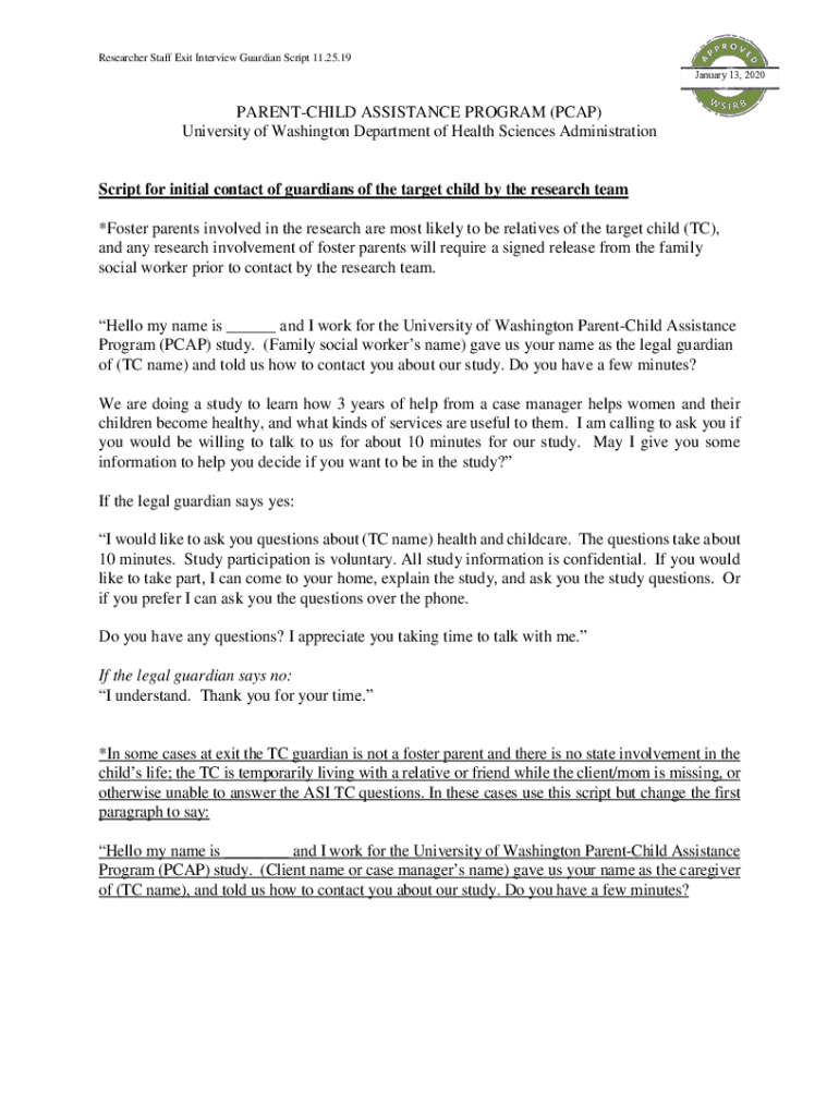 Fillable Online depts washington Script for esrearch staff exit ...