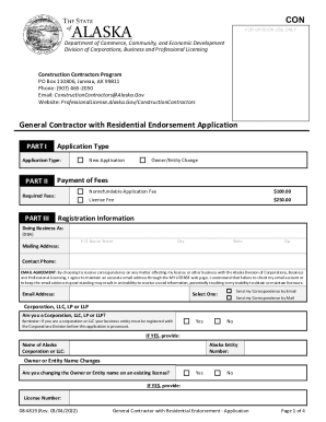 Fillable Online General Contractor with Residential Endorsement ...