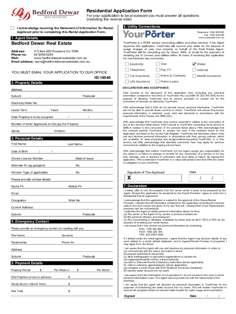 Fillable Online Residential Application Form For your application to be ...