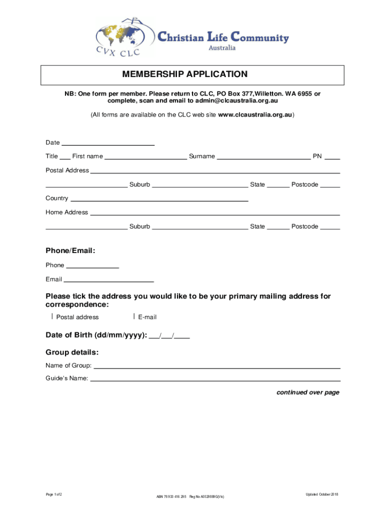 Fillable Online CLC NEW MEMBERSHIP FORM Fax Email Print - pdfFiller