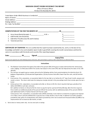 Fillable Online MADISON COUNTY ROOM OCCUPANCY TAX REPORT ... Fax Email ...