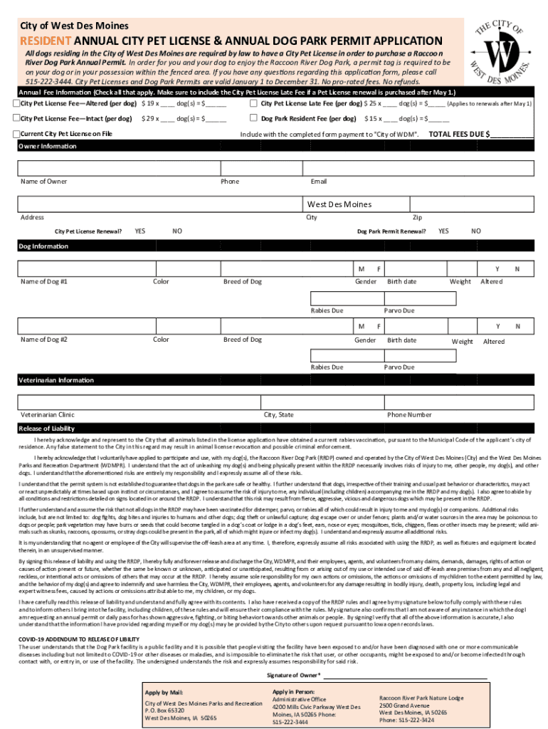 Fillable Online City of West Des Moines - RESIDENT ANNUAL CITY PET ...