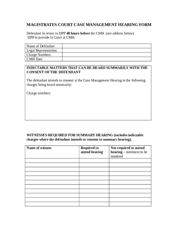 MAGISTRATES COURT CASE MANAGEMENT HEARING Doc Template PdfFiller