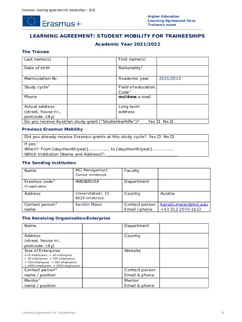 Learning Agreement Learning Agreement Academic Year 2021/2022 ... Doc ...