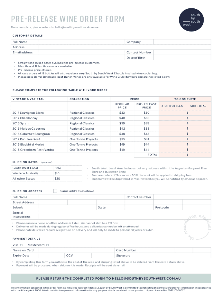 Fillable Online Wine Order Form - roykidman.com.au Fax Email Print ...