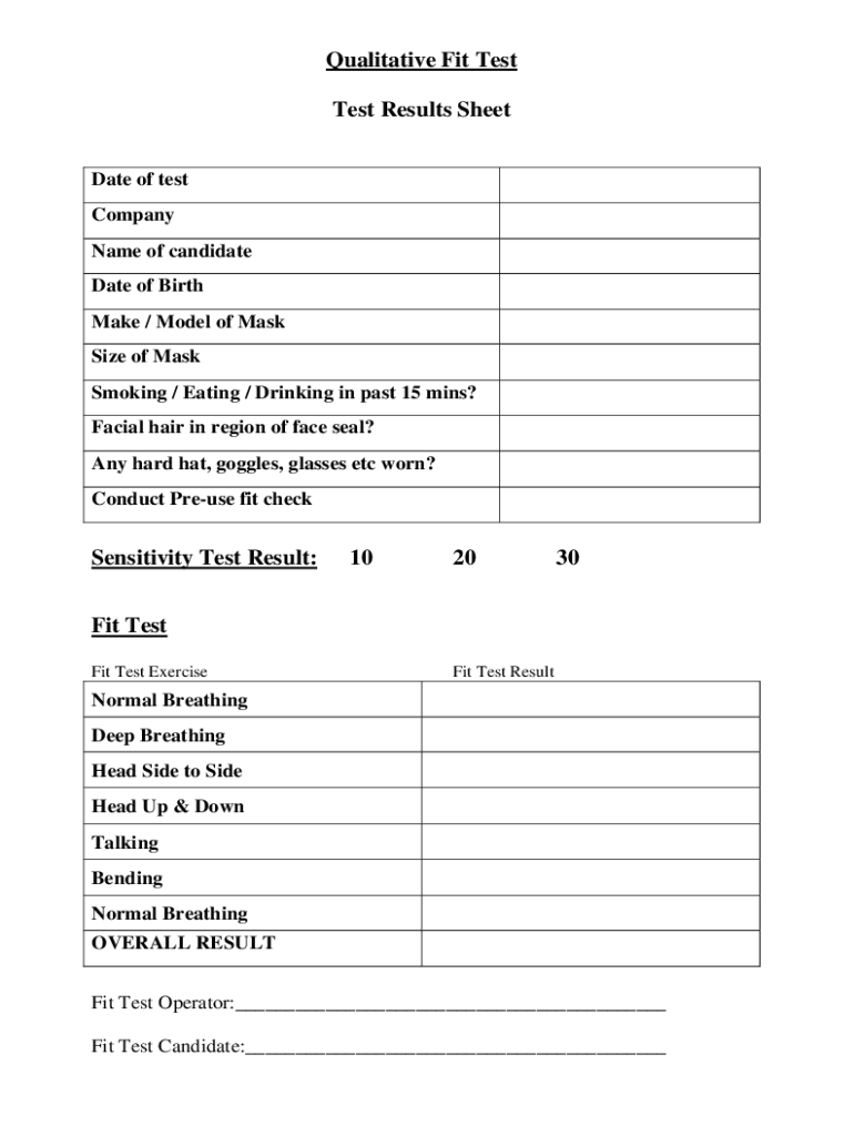 Fillable Online Qualitative Fit Test Results Sheet.doc Fax Email Print ...