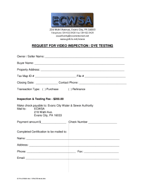 Fillable Online ECWSA FORM 1041-REQUEST FOR INSPECTION AND DYE TESTING ...