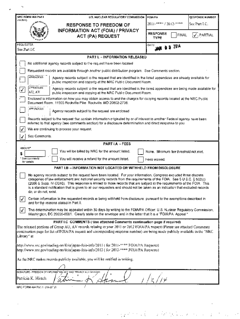 Fillable Online www.nrc.govdocsML2003NRC FORM 464 Part I U.S. NUCLEAR ...