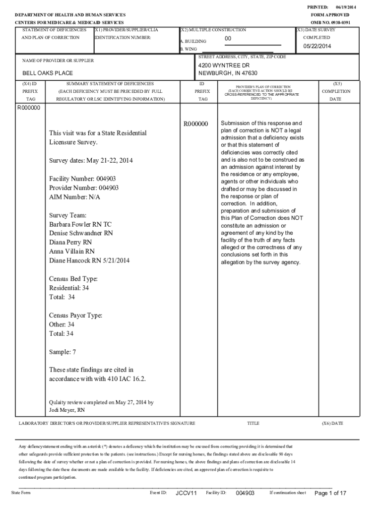 Fillable Online www.in.gov isdh reportsPRINTED: 08/08/2019 DEPARTMENT ...