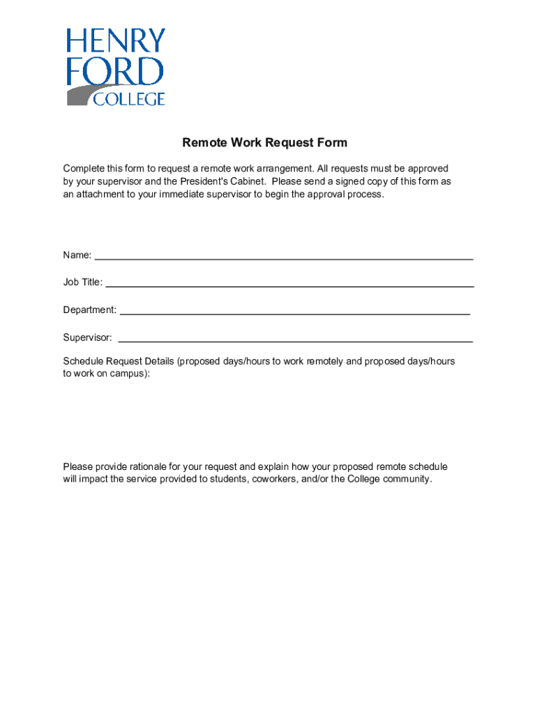 Fillable Online HFC Remote Work Request Form Fax Email Print - pdfFiller