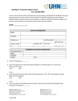 Fillable Online www.uhn.caKrembilTreatmentsProceduresDuodopa Treatment Referral Form Fax: 416 ...